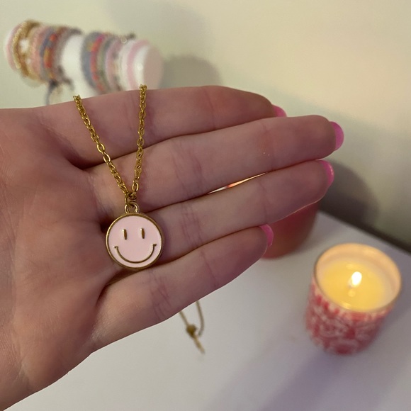 Jewelry | Gold Pink Smiley Face Necklace | Poshmark